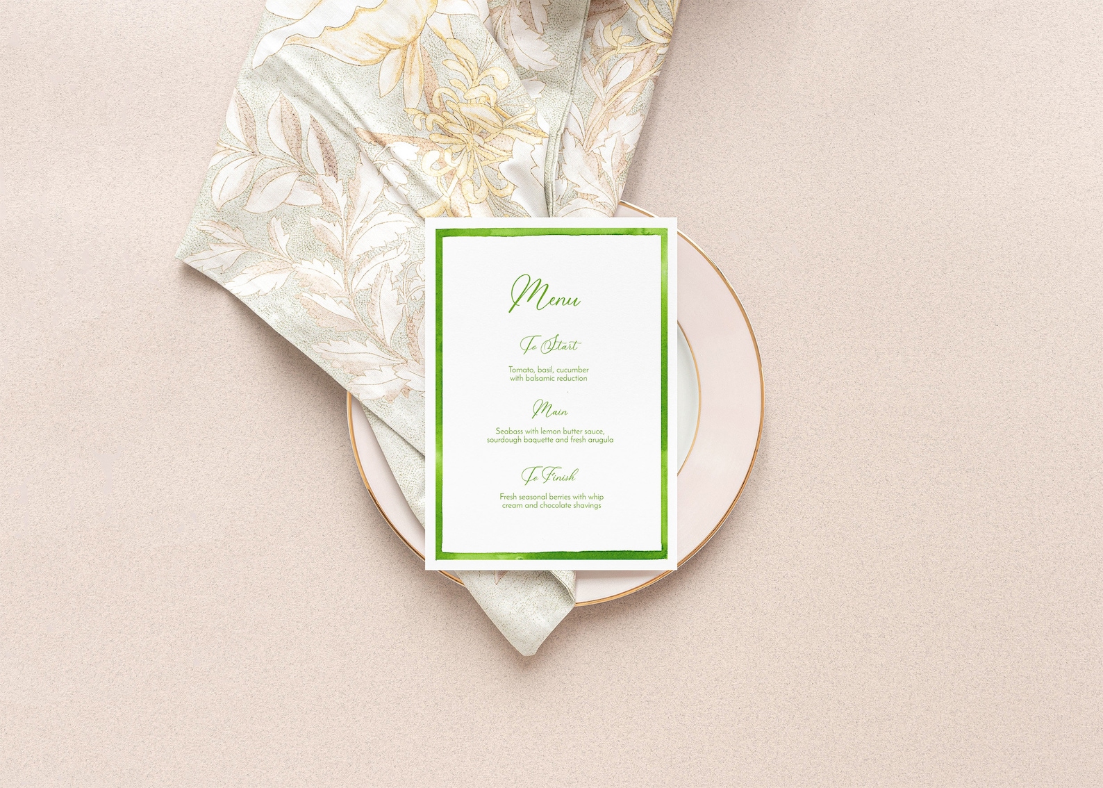 Watercolor Lime Green Frame Wedding Menu Template (5x7) (digital ...