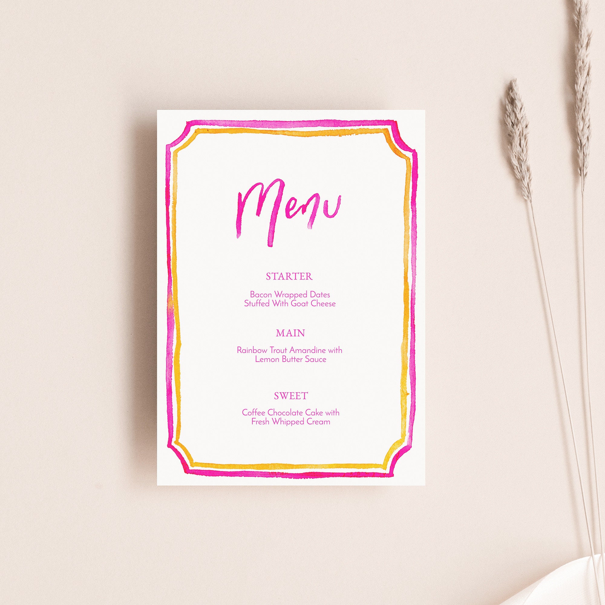 Watercolor Edge Dinner Menu TEMPLATE Modern Wavy Menu Look - Etsy