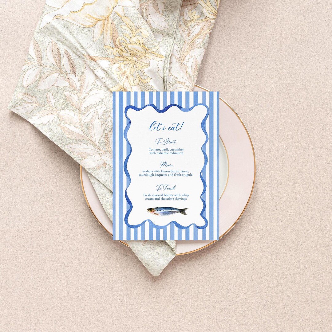 Dinner Menu Scallop and Stripped Background, TEMPLATE, Illustrated ...