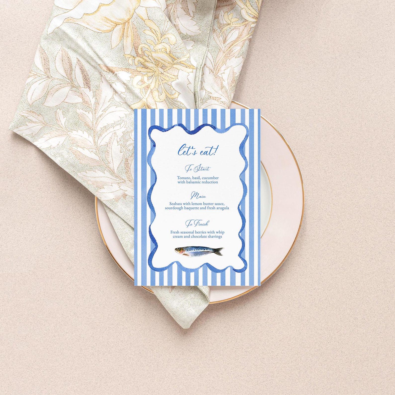 Illustrated Sardine Dinner Menu Template: Italy Wedding, 5x7 (digital ...