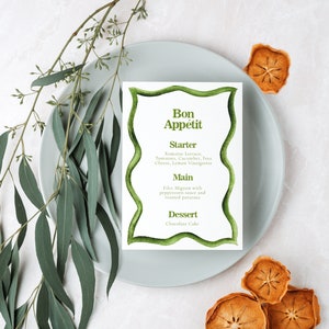 Green Watercolor Edge Dinner Menu, Printable Menu Card, Look of Custom ...