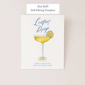 Lemon Drop Signature Cocktail TEMPLATE, Lemon Drop Cocktail Sign ...