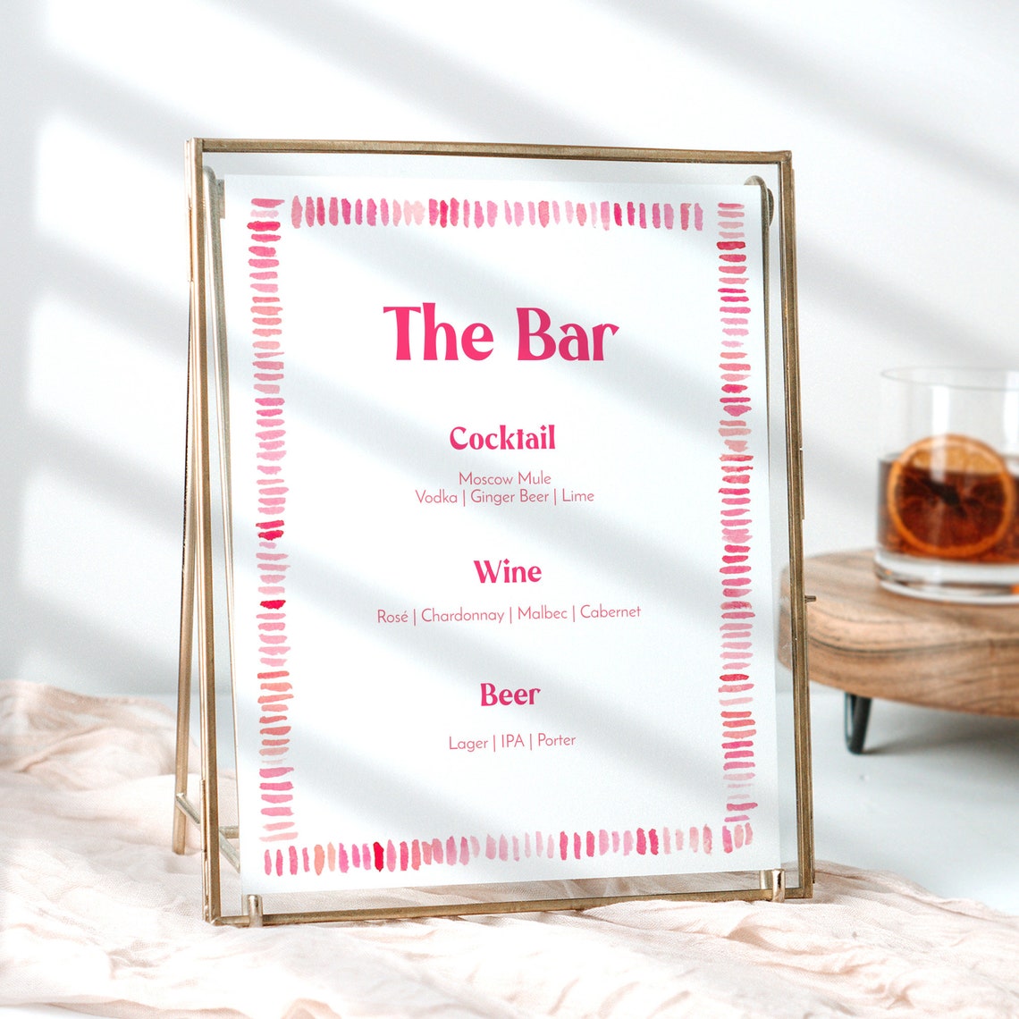 Pink Watercolor Pattern Bar Menu TEMPLATE Modern Retro - Etsy