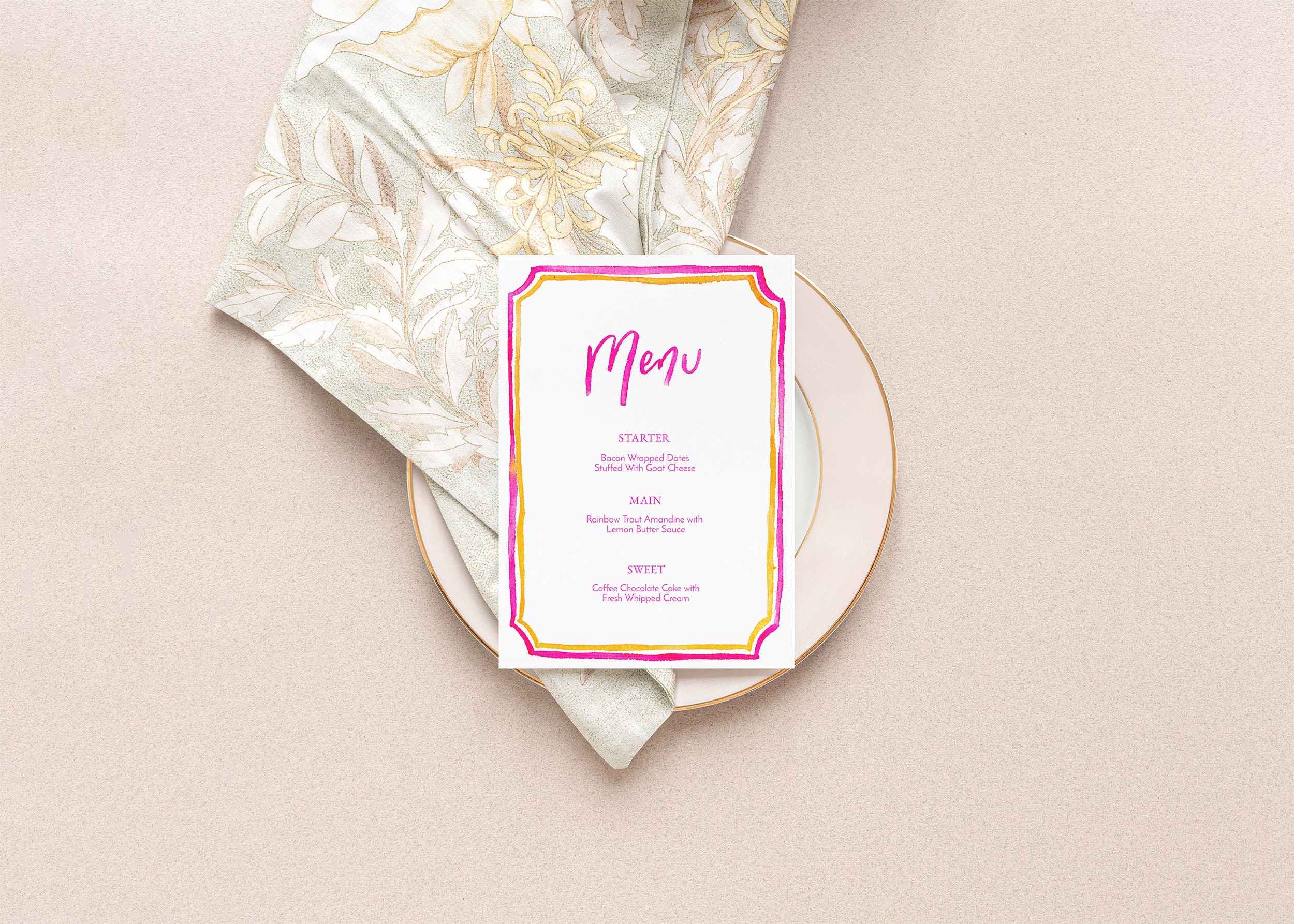 Watercolor Edge Dinner Menu TEMPLATE Modern Wavy Menu Look - Etsy