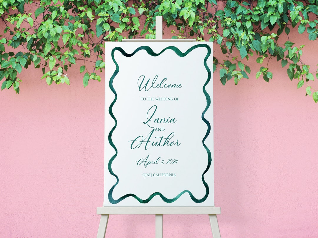 Emerald Watercolor Squiggle Welcome Sign, Blue and Green, Teal, Scallop ...