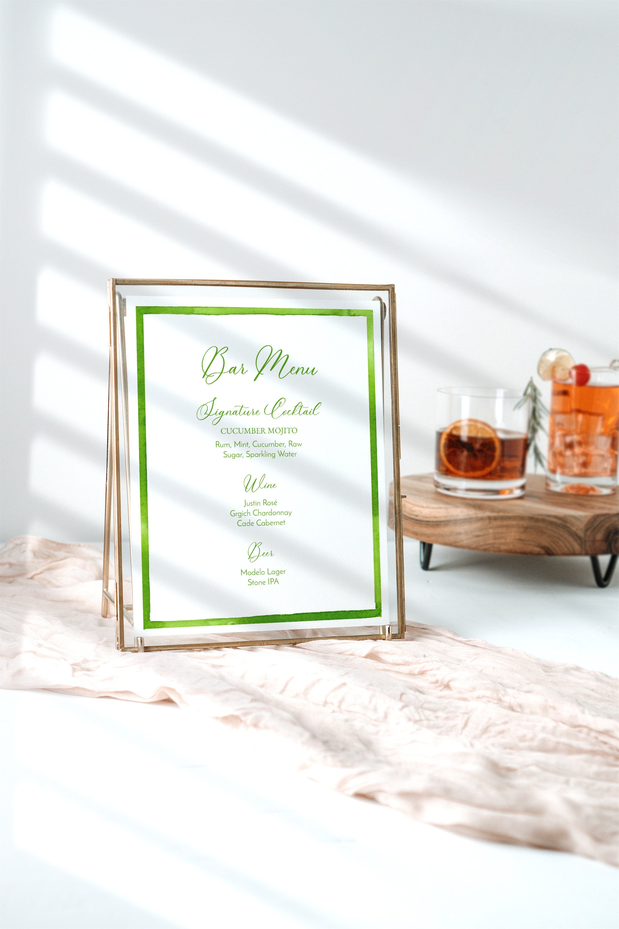 Watercolor Lime Green Bar Menu Template: Modern Wedding Sign (8x10) - Etsy