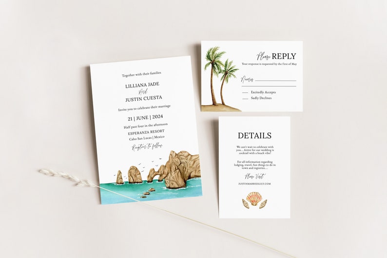 Cabo San Lucas Wedding Invitation Template: Beach Coastal Design ...