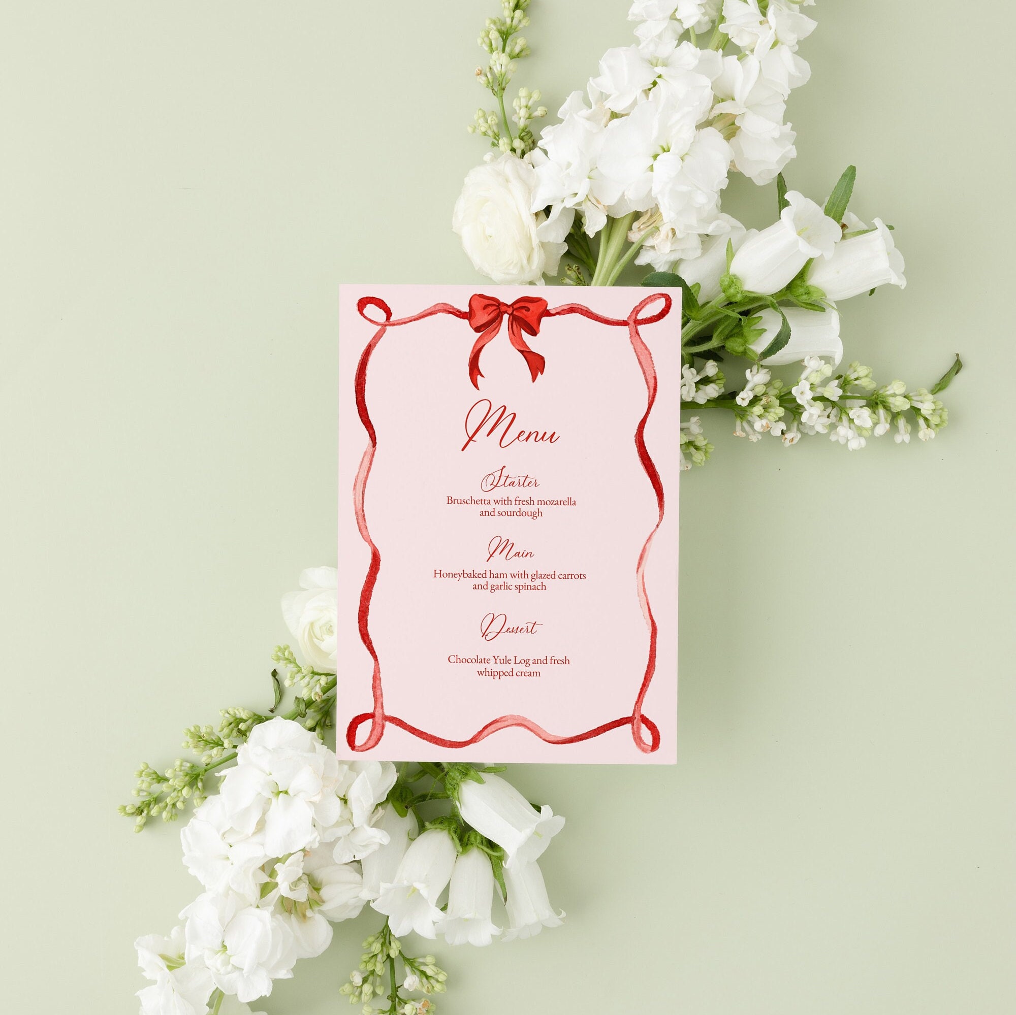 Red Ribbon Christmas Dinner Menu TEMPLATE, Holiday Dinner Menu ...