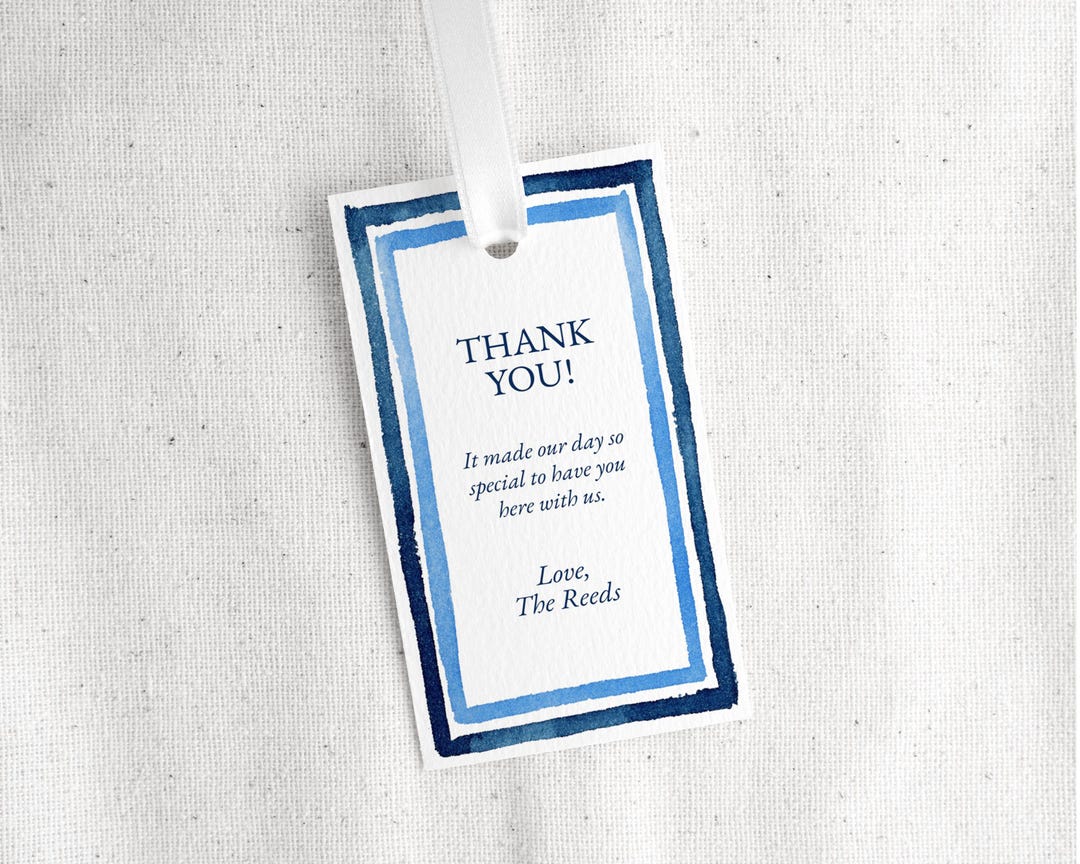 Blue Watercolor Frame Gift Tag Template: Printable Wedding Favor (2x3.5 ...