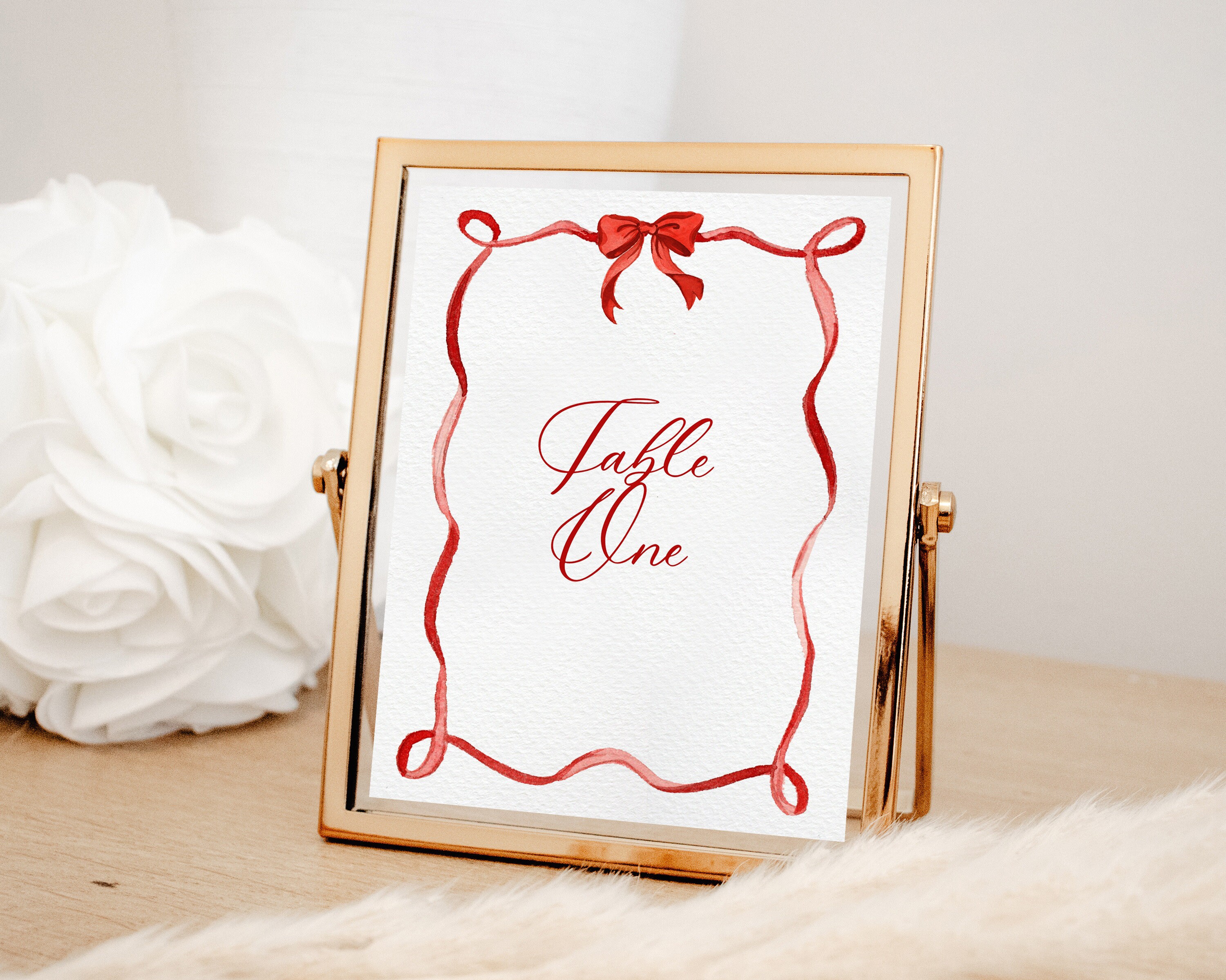 Red Ribbon Watercolor Table Numbers Template: Christmas Holiday (5x7 ...