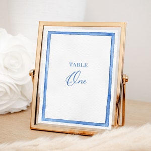 Light Blue Watercolor Frame Table Numbers TEMPLATE, Printable Table ...