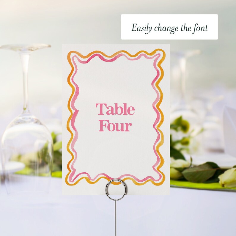 Watercolor Scallop Edge Table Number TEMPLATE, Sherbet Color Table ...