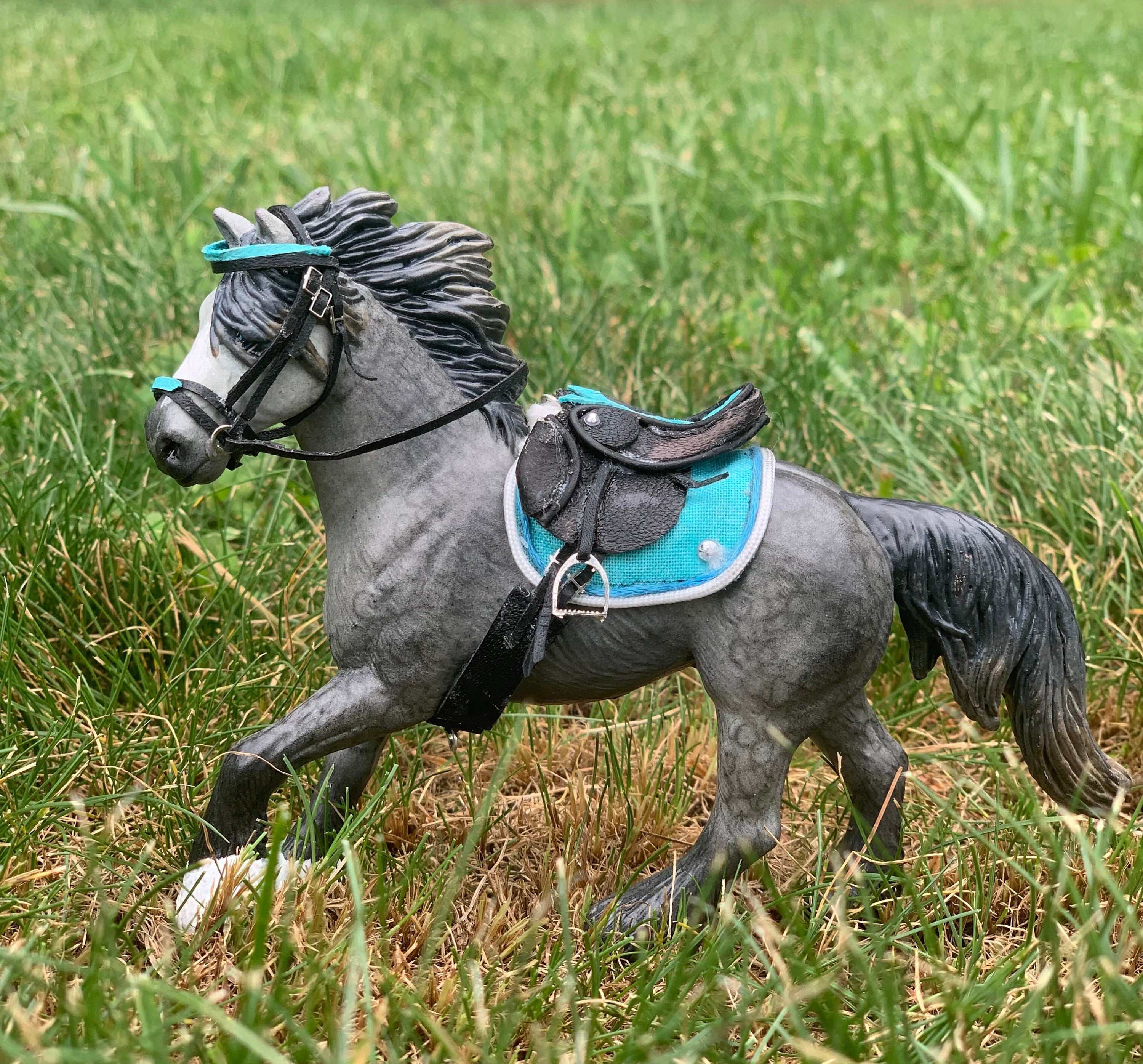 FULL Leather Tack Set for Schleich Model Horse Bridle, Saddle Pad ...