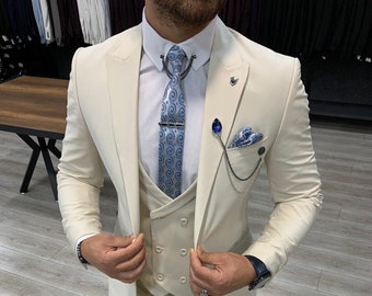 Slim Fit Cream Suit - Etsy