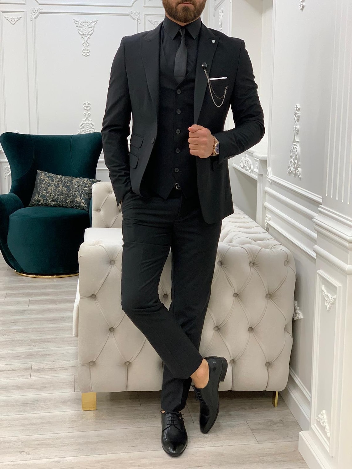 Black Slim-fit Italian Cut Suit Mens Suit Black 3 Piece - Etsy