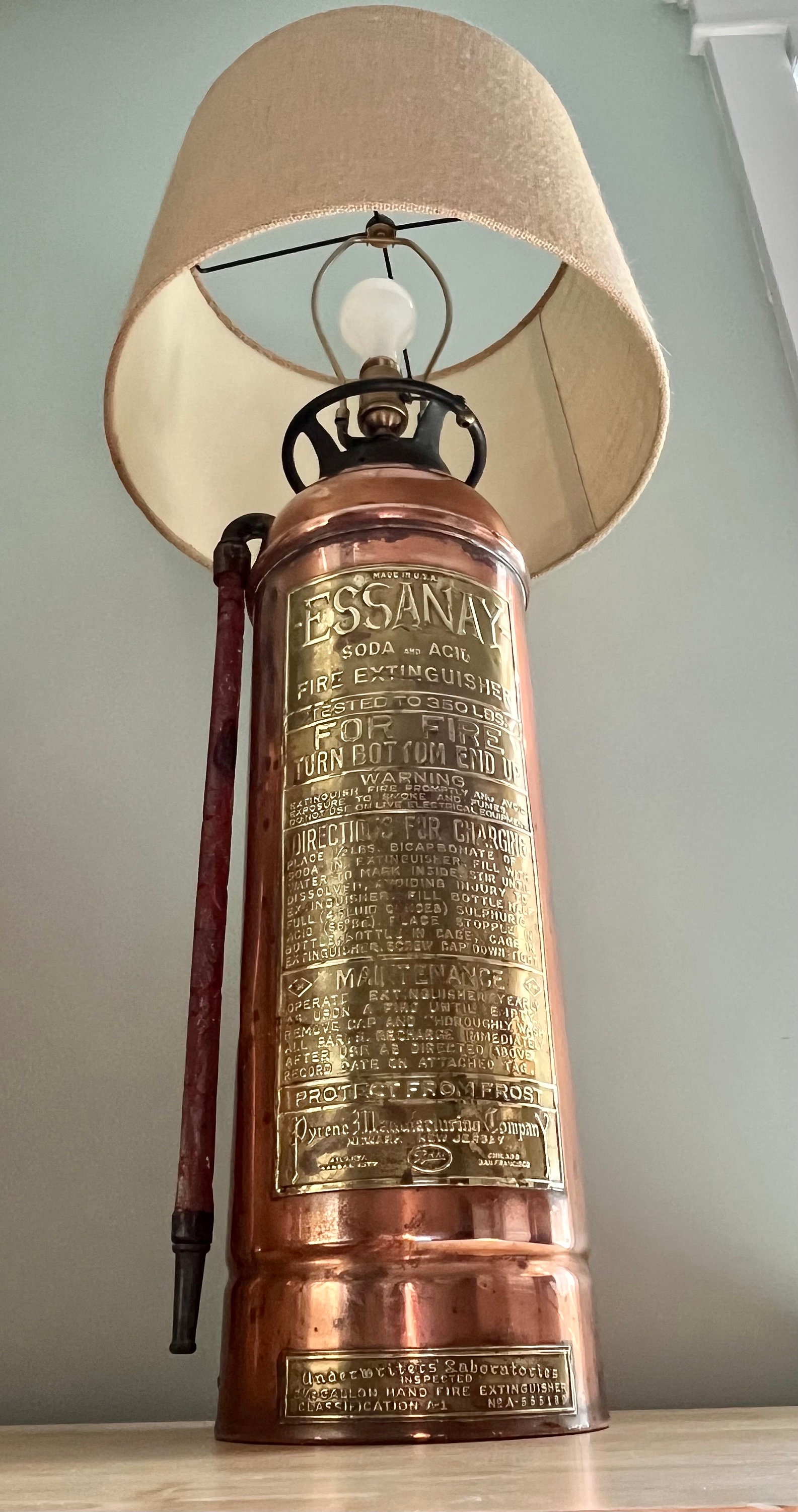 Antique Fire Extinguisher Lamp: Essanay , Newark,nj copper and Vintage ...
