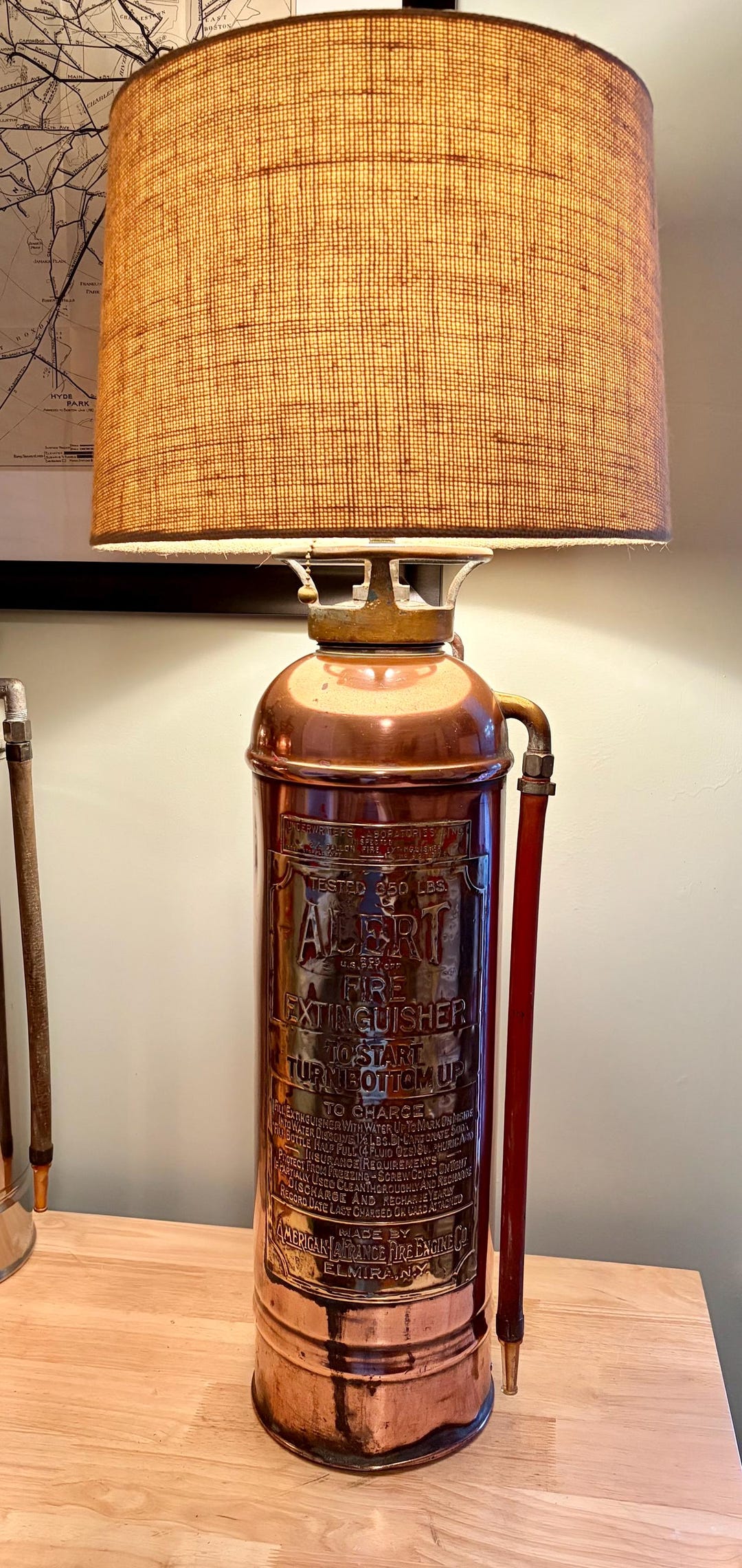Antique Fire Extinguisher Lamp, Rustic Copper Light, Firefighter Decor ...