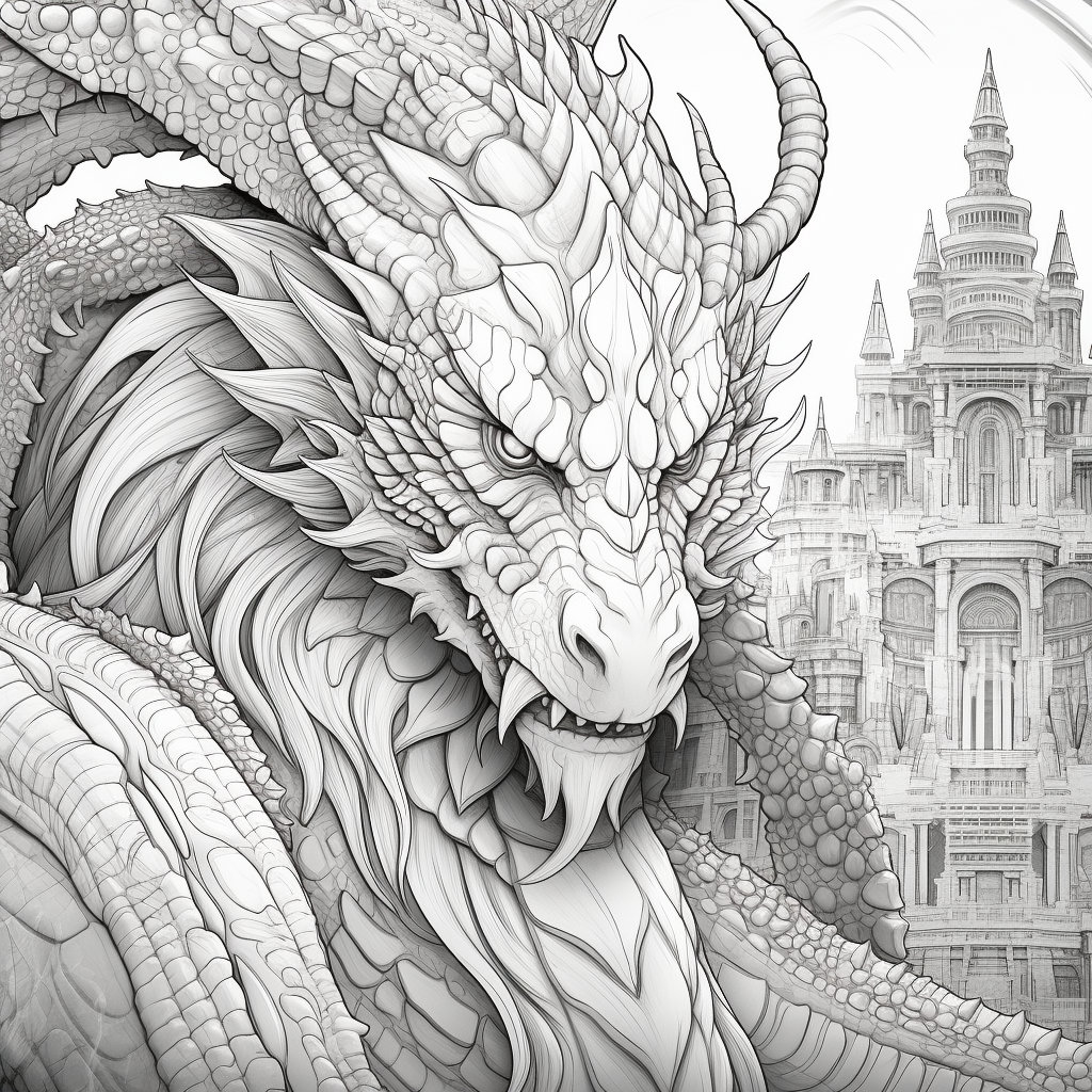 Printable Digital Dragon Coloring Book: Epic Dragons, 70-pages PDF/PNG ...