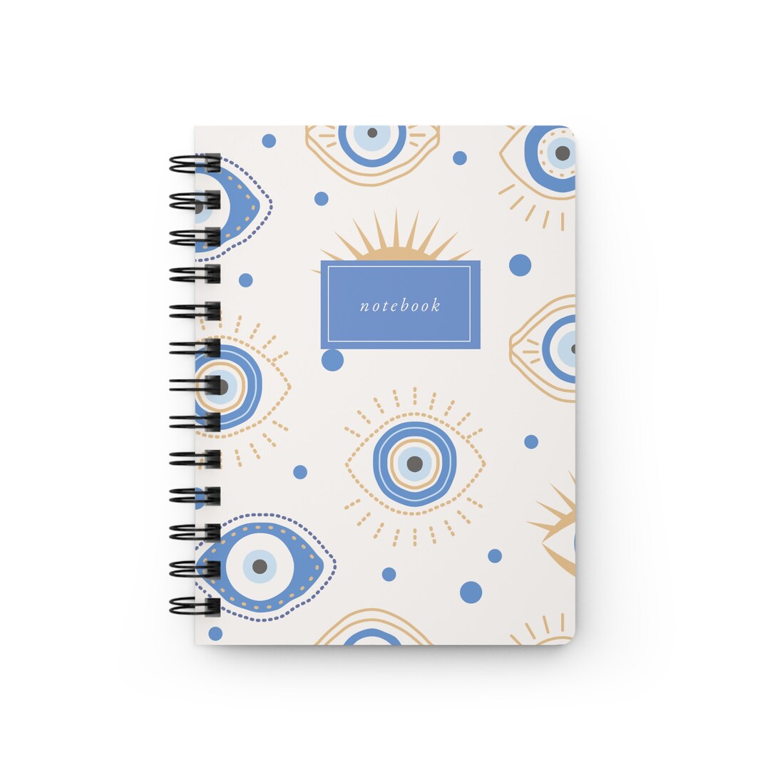 Blue and Gold Eye Pattern Spiral Notebook - Evil Eye Journal ...