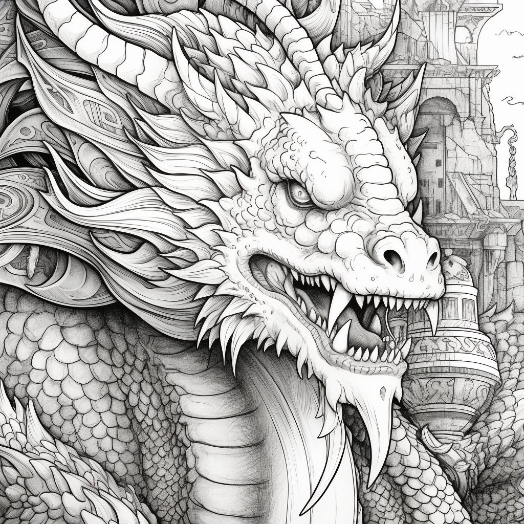 Printable Digital Dragon Coloring Book: Epic Dragons, 70-pages PDF/PNG ...