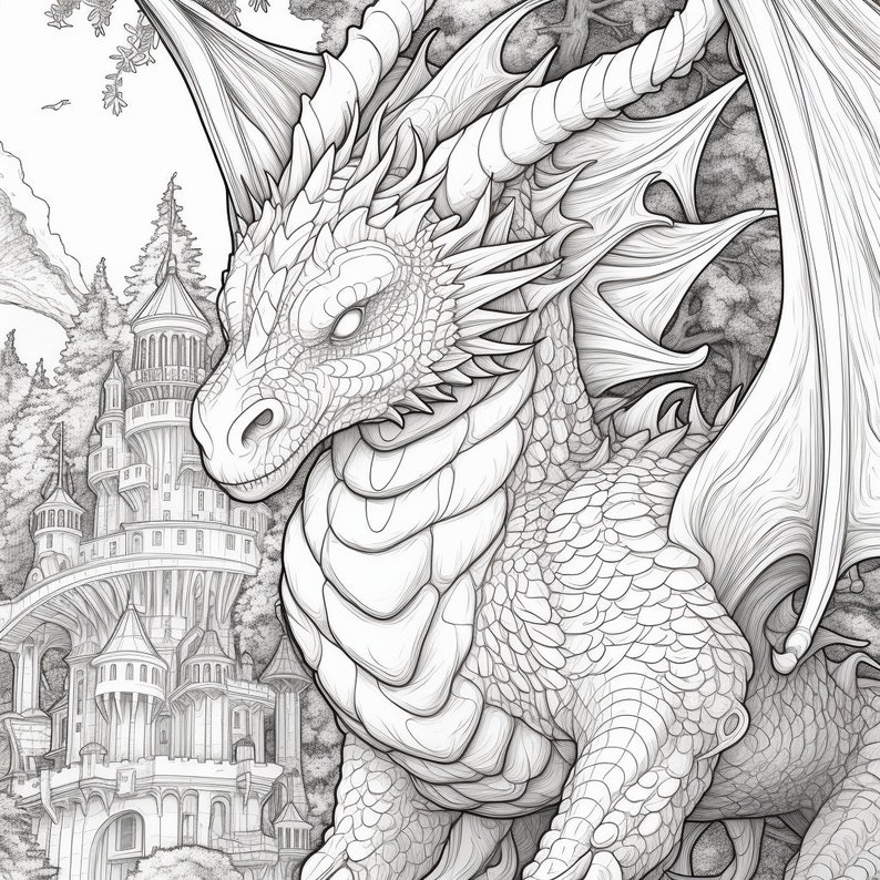 Printable Digital Dragon Coloring Book: Epic Dragons, 70-pages PDF/PNG ...