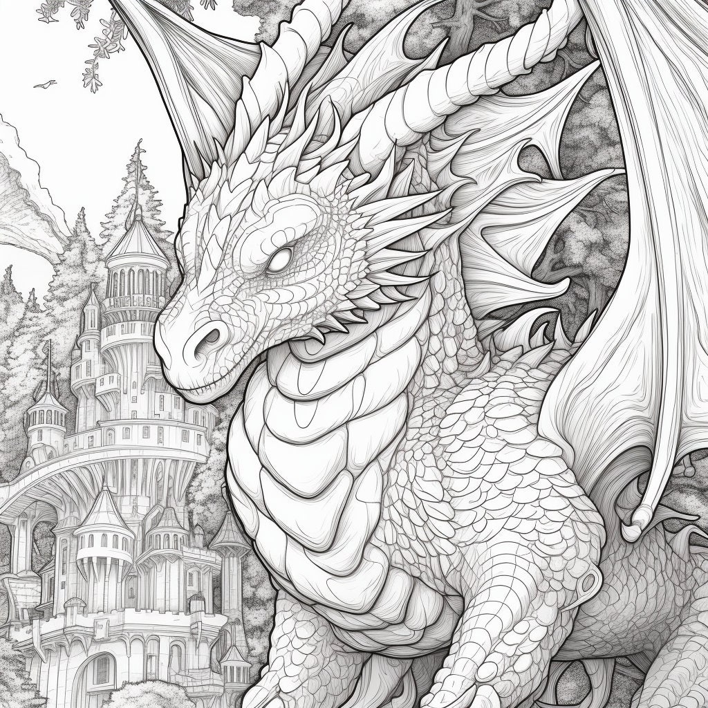 Printable Digital Dragon Coloring Book: Epic Dragons, 70-pages PDF/PNG ...