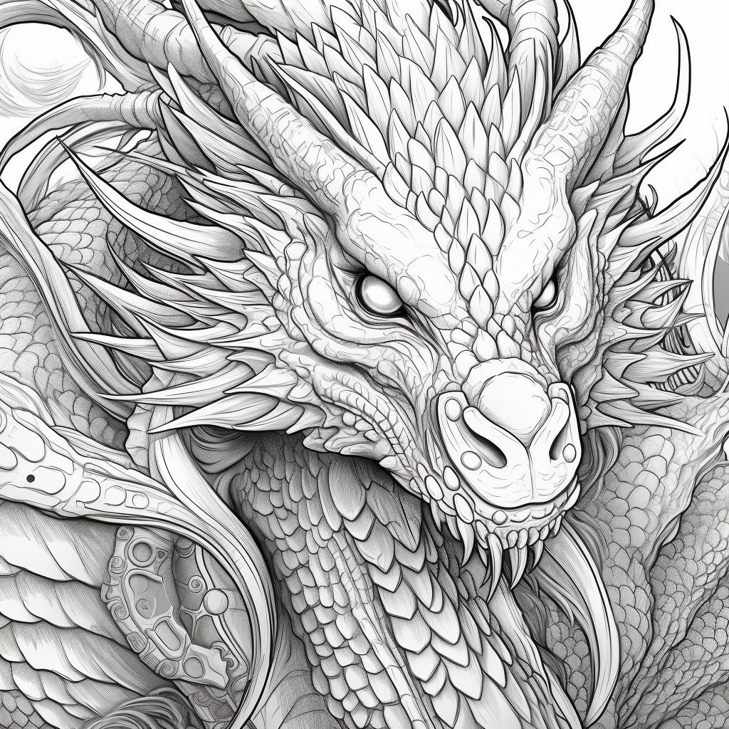 Printable Digital Dragon Coloring Book: Epic Dragons, 70-pages PDF/PNG ...