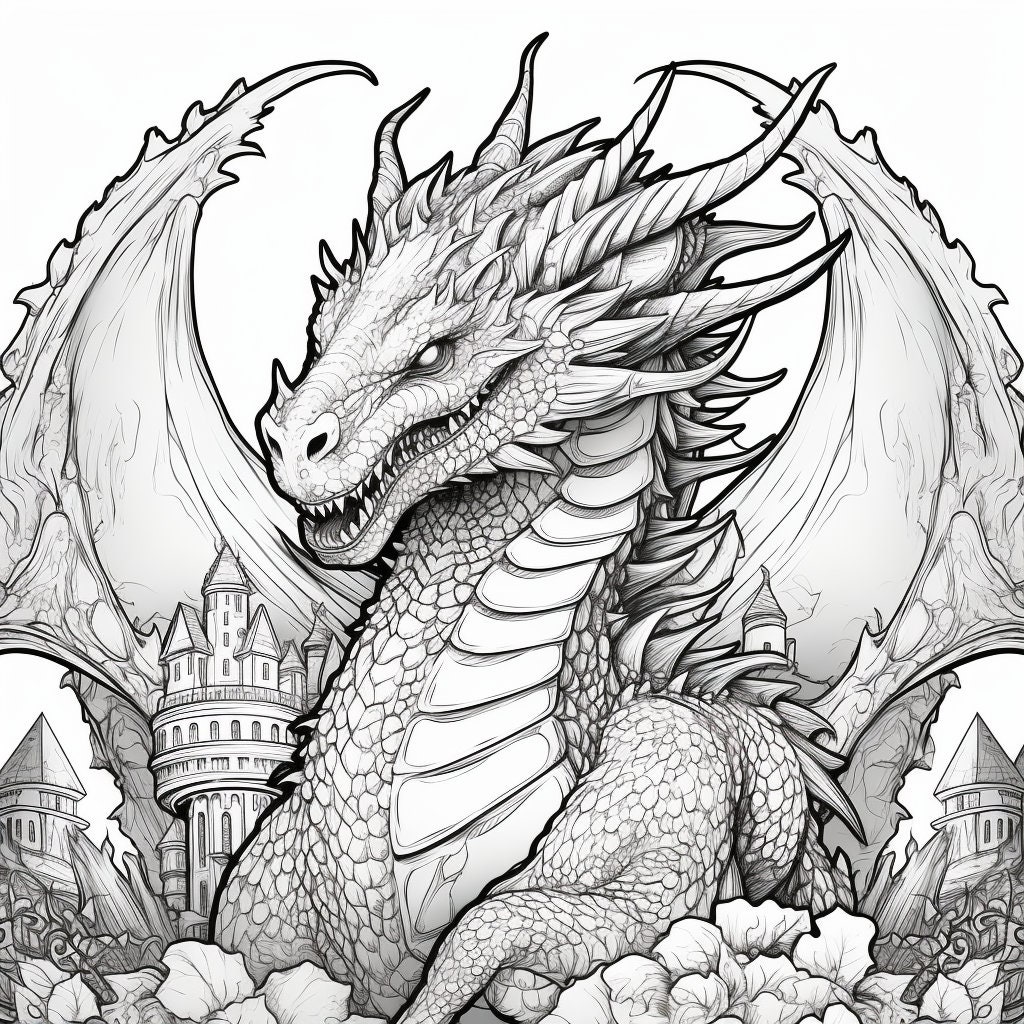 Printable Digital Dragon Coloring Book: Epic Dragons, 70-pages PDF/PNG ...