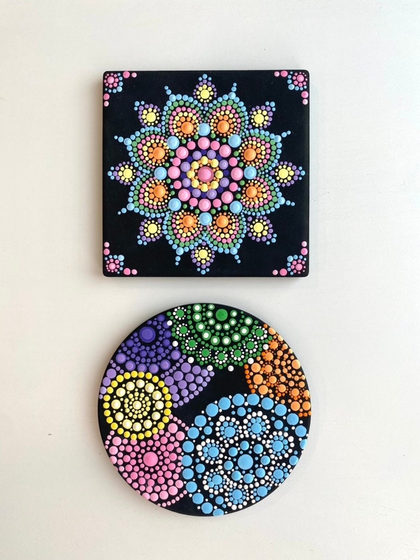 Hand Painted Ceramic Coaster Mandala Dot Art Decorative - Etsy