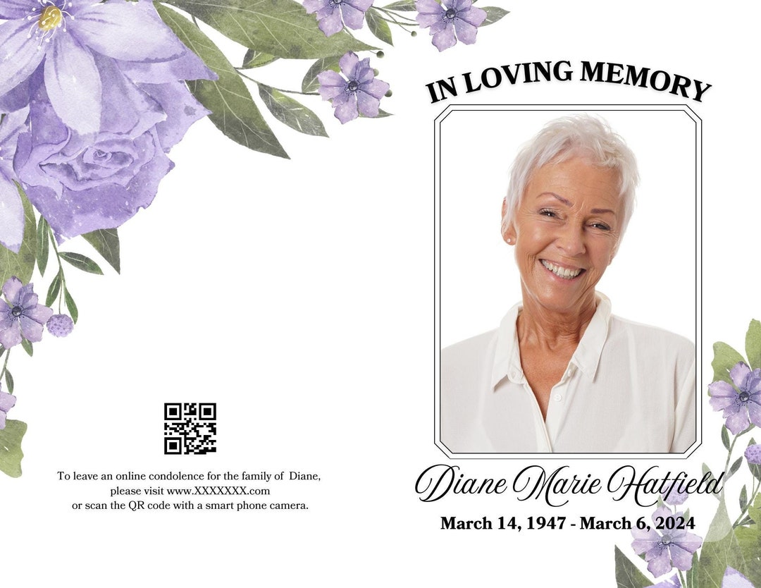 Purple Flower Memorial Folder Design Template - 8.5 X 11 - Etsy