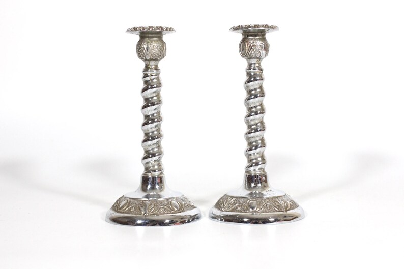 Lovely Pair of Vintage Chrome Barley Twist Candlesticks || Two Matching ...