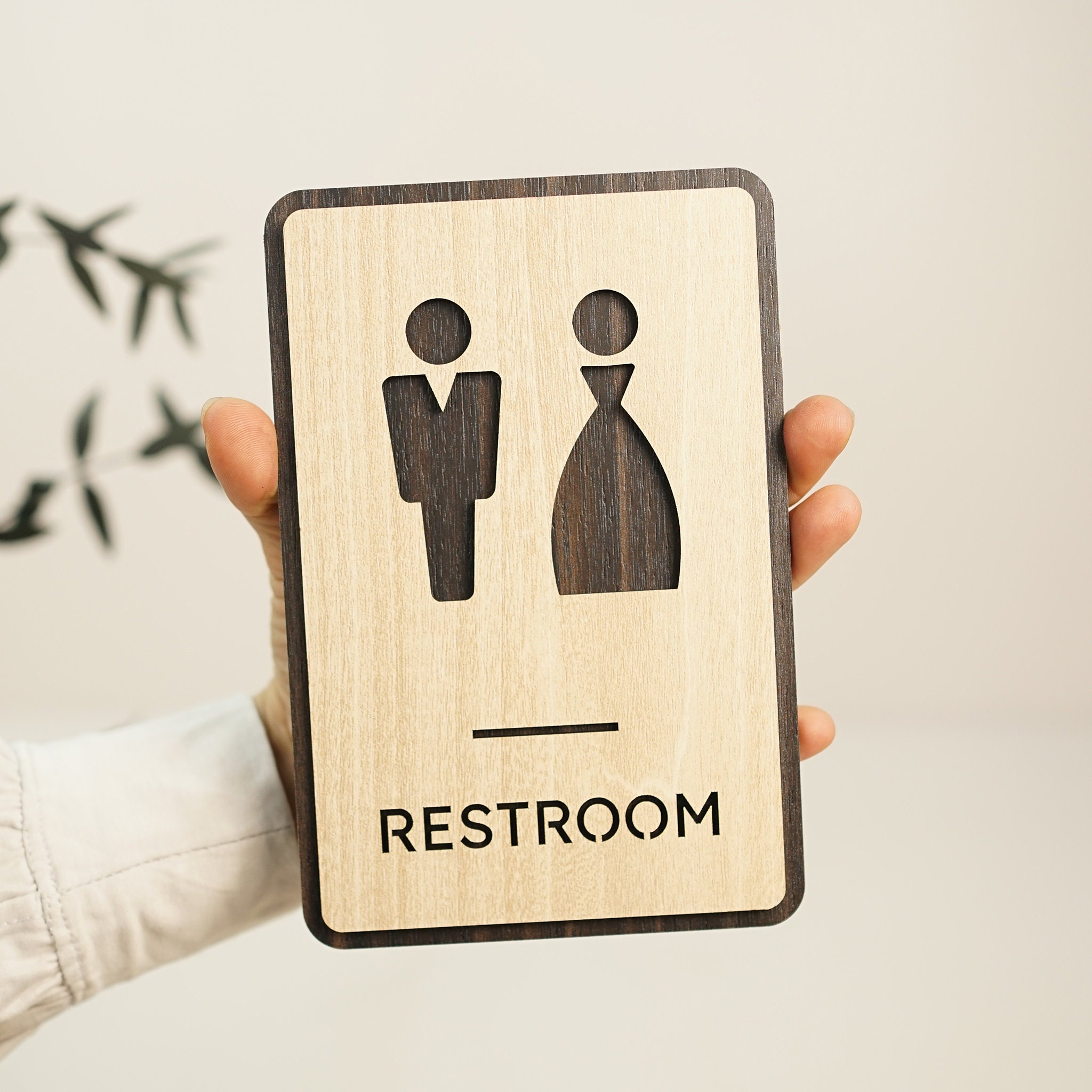 3D Wooden Restroom Sign: Modern Office Decor - Etsy