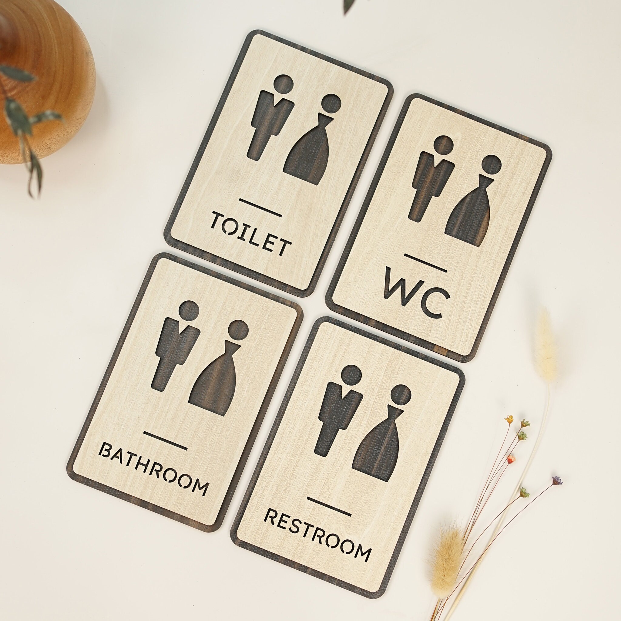3D Wooden Restroom Sign: Modern Office Decor - Etsy