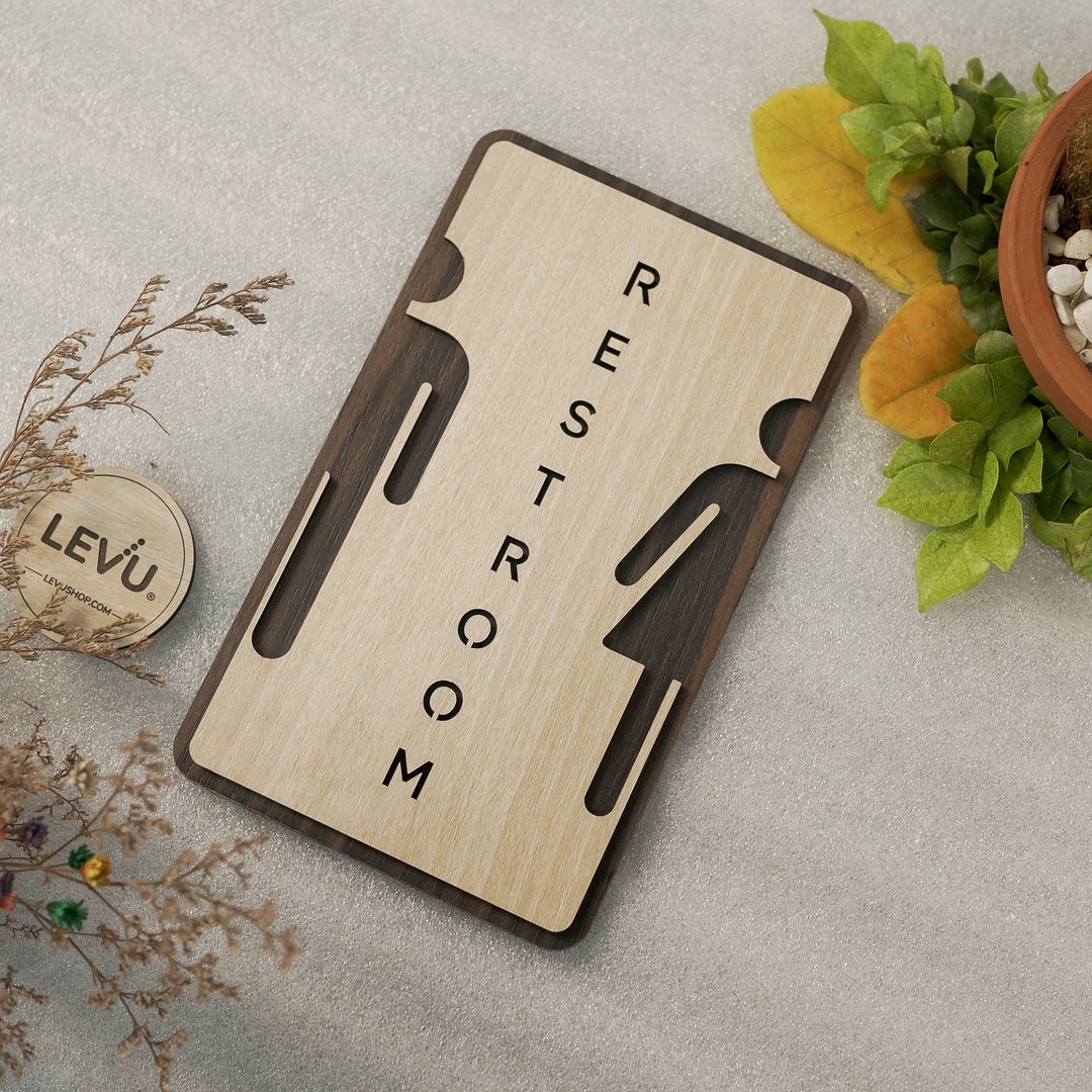 Restroom Wood Sign Handmade, Door Sign WC, Bathroom Plaque, Minimalist ...