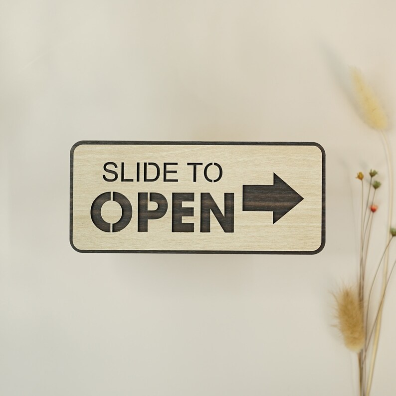 Slide to Open Wood Sign, Door Sign Decor, 3D Wood Sign, Office Decor ...