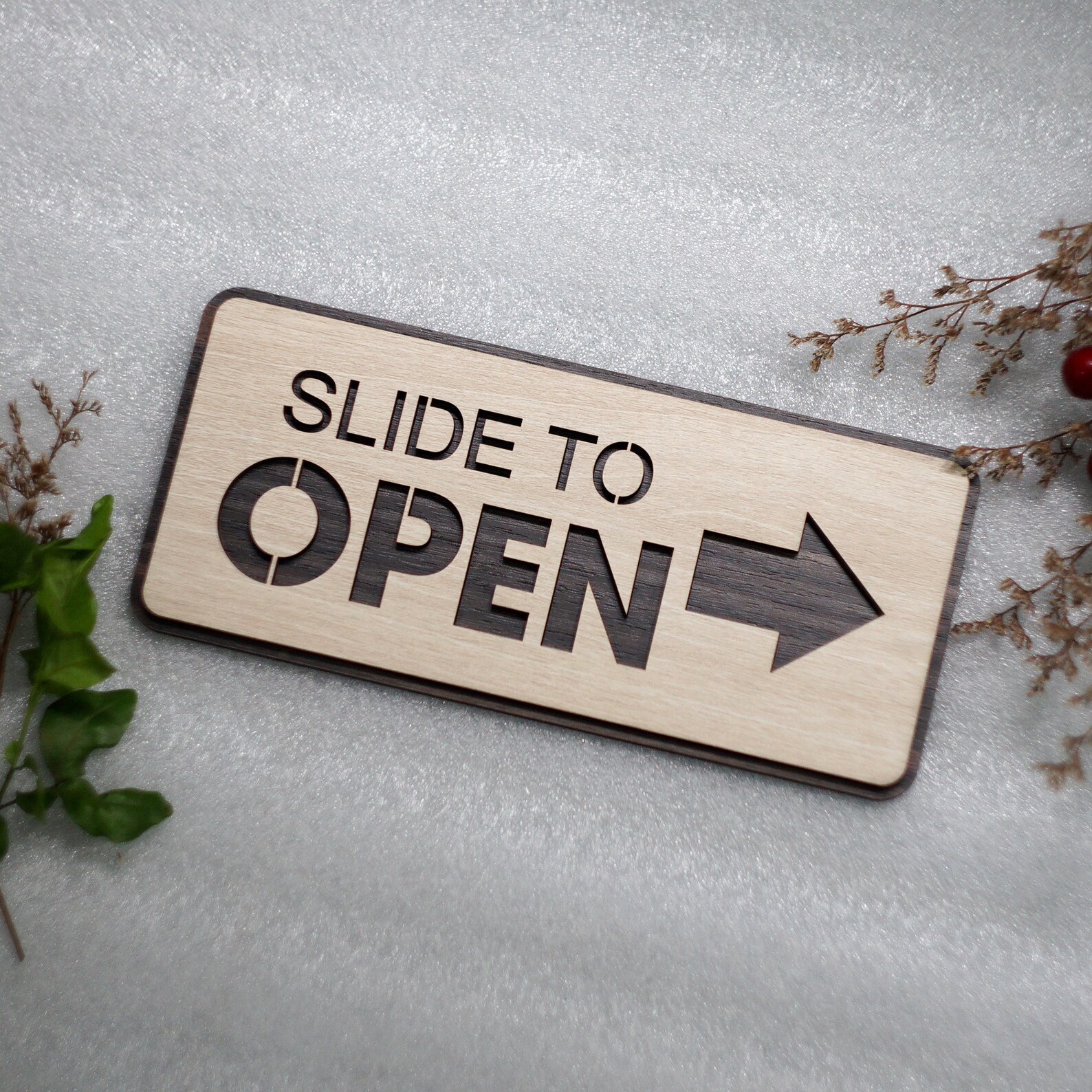 Slide to Open Sign, Wooden Sign, Office Decor, Hotel / Boutique / Store ...