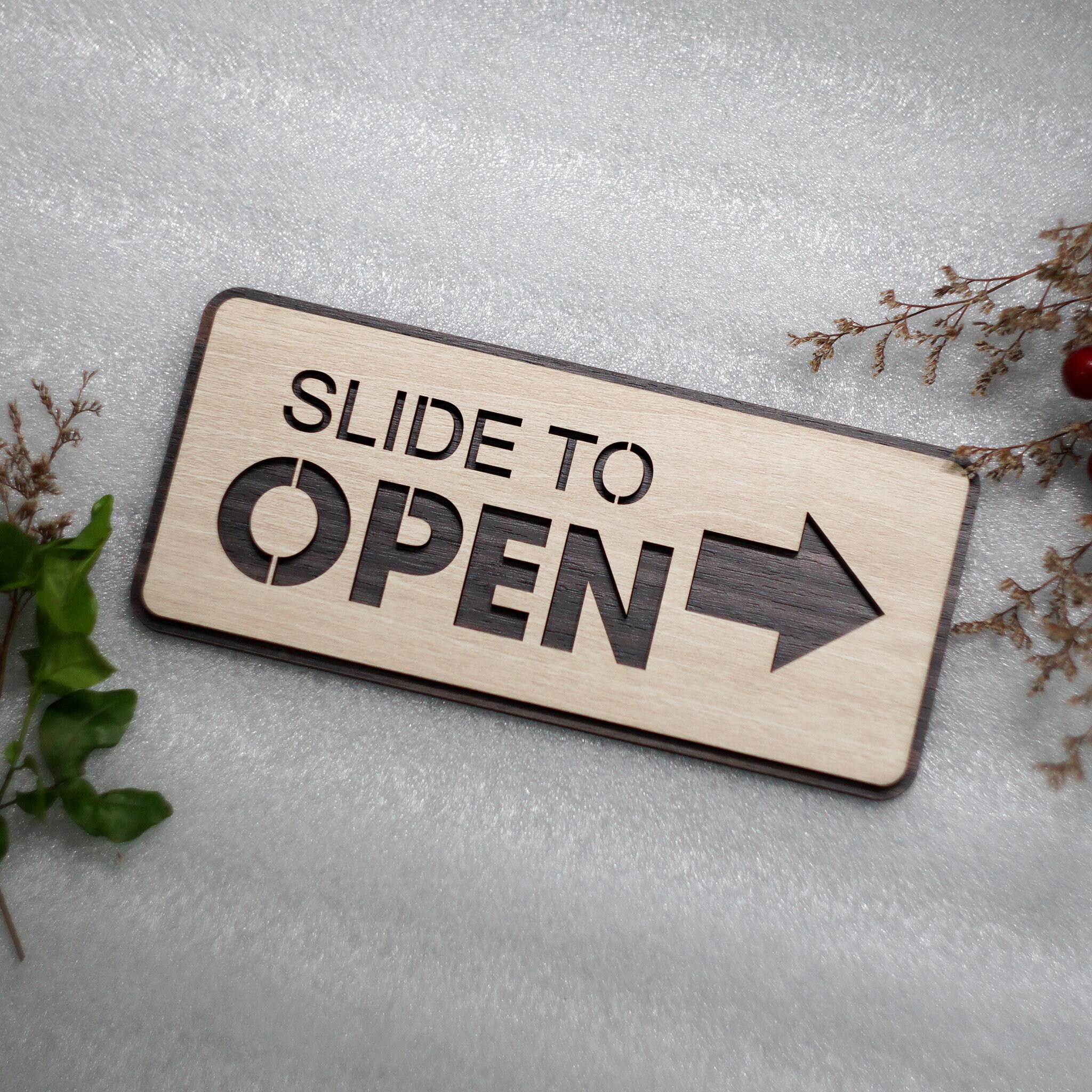 Slide to Open Sign, Wooden Sign, Office Decor, Hotel / Boutique / Store ...