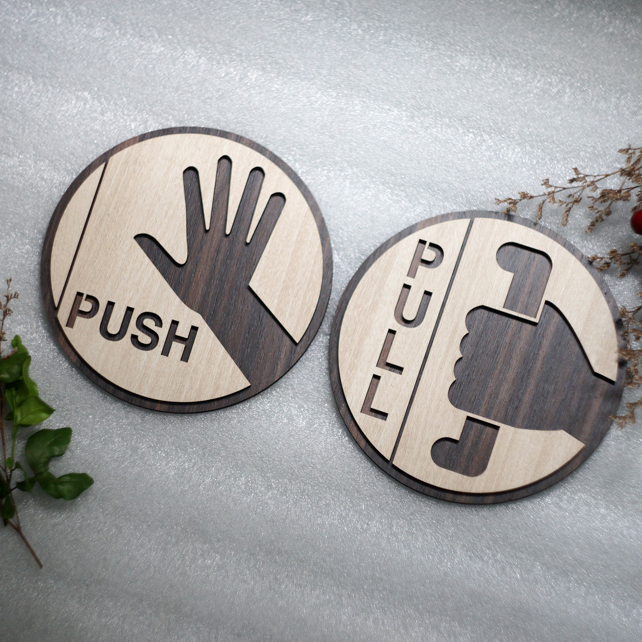 Circular Rounded Sign - Wooden Door Sticker Pull Push for to Open and ...