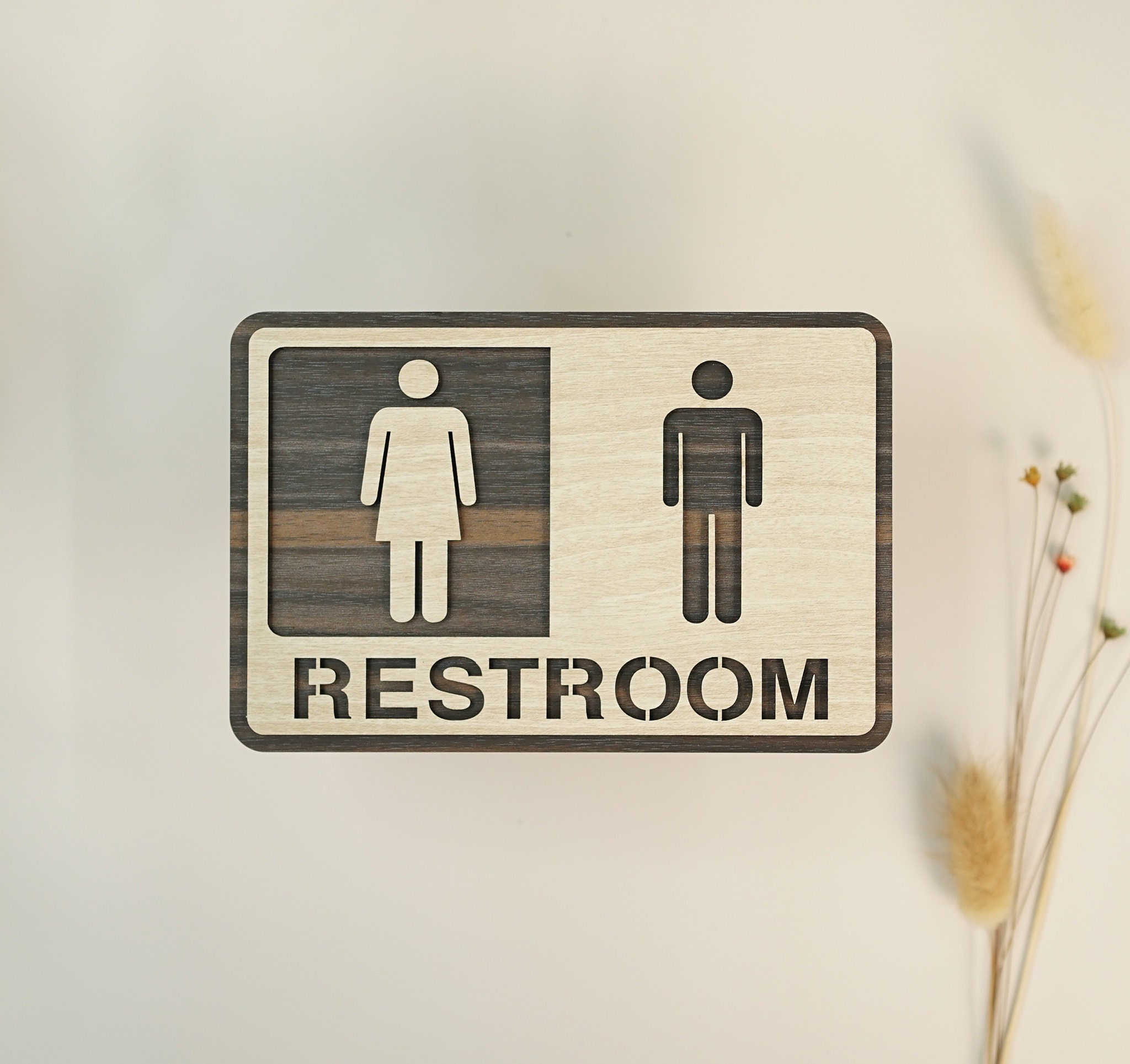 Restroom Sign, Restroom Wooden Sign, Wood Sign 3D, Door Sticker Sign ...