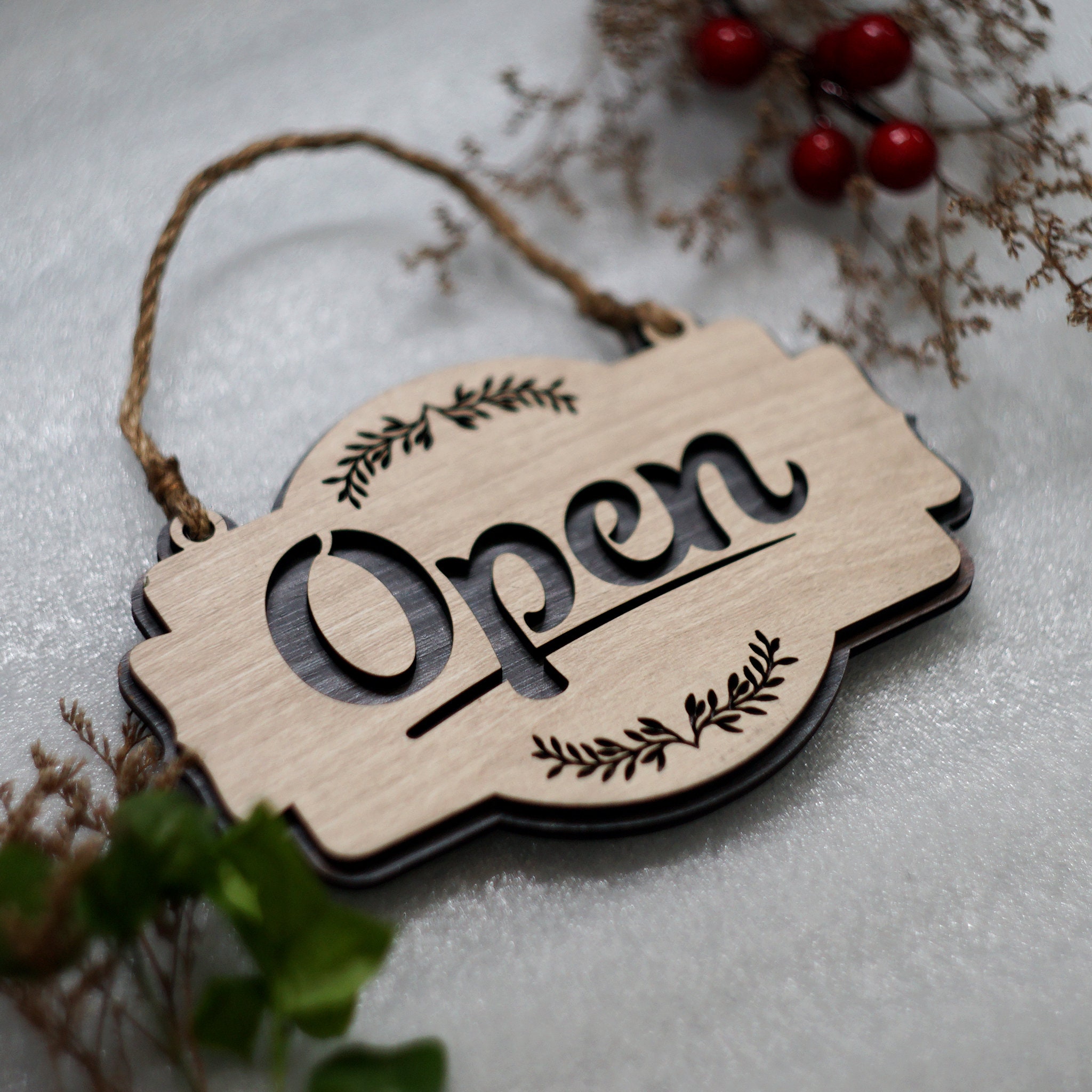 Open Closed Wooden Round Sign, Personalised Business Door Sign, Double ...