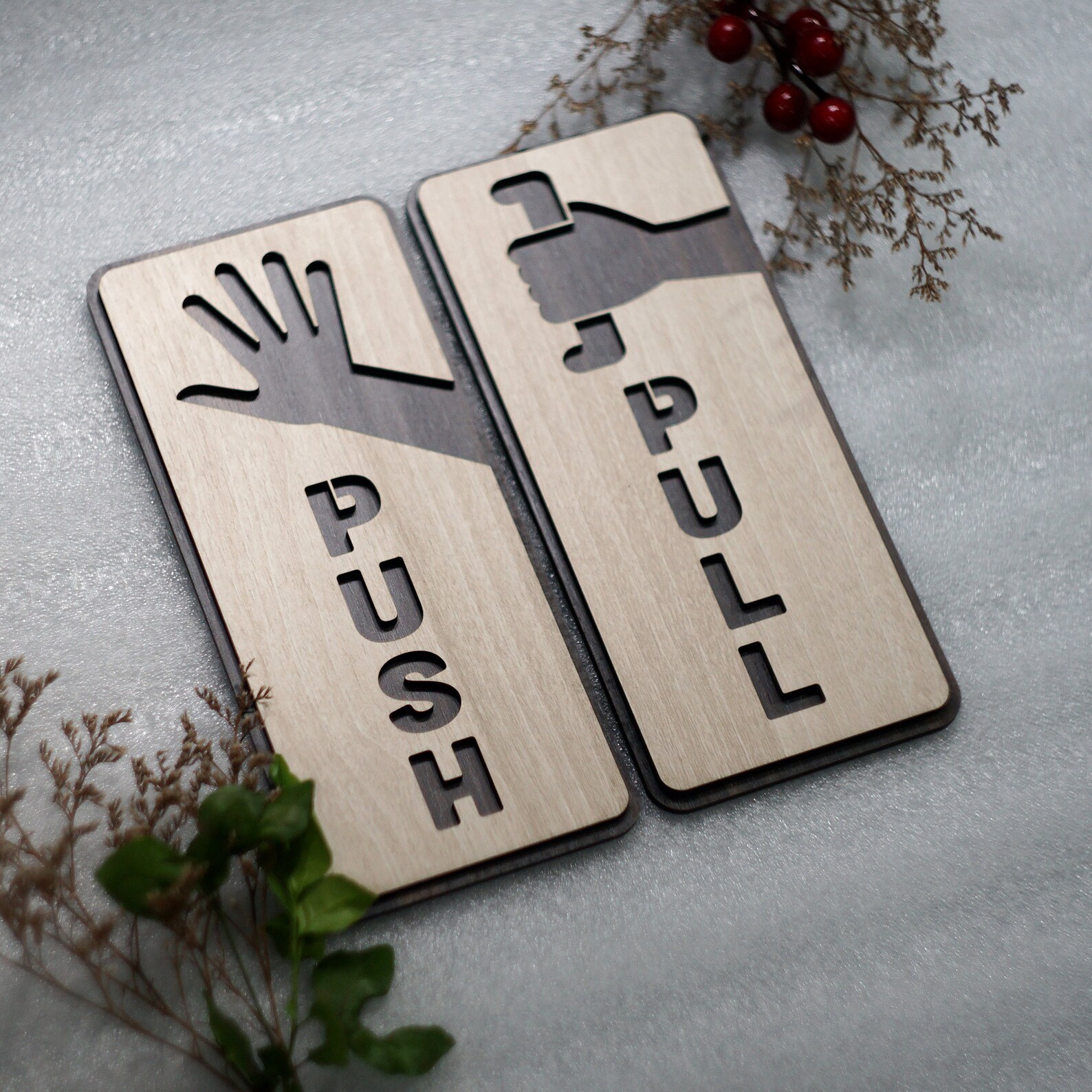 Push Pull Wooden Door Signs, Set of 2 Pull Push Signs , Vertical Office ...