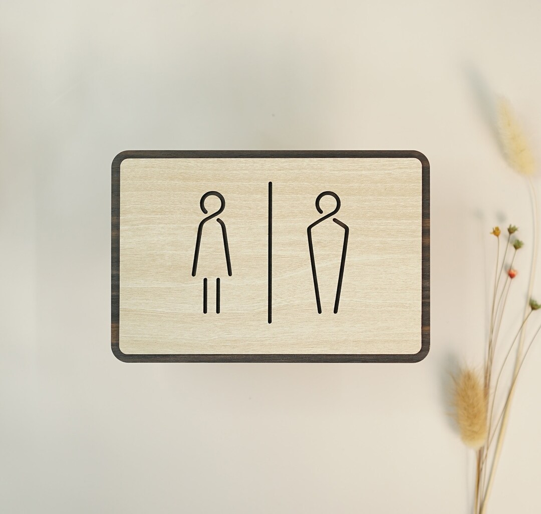 Restroom Wood Sign, Door Sign Restroom Decor, Toilet Plaque, Minimalist ...