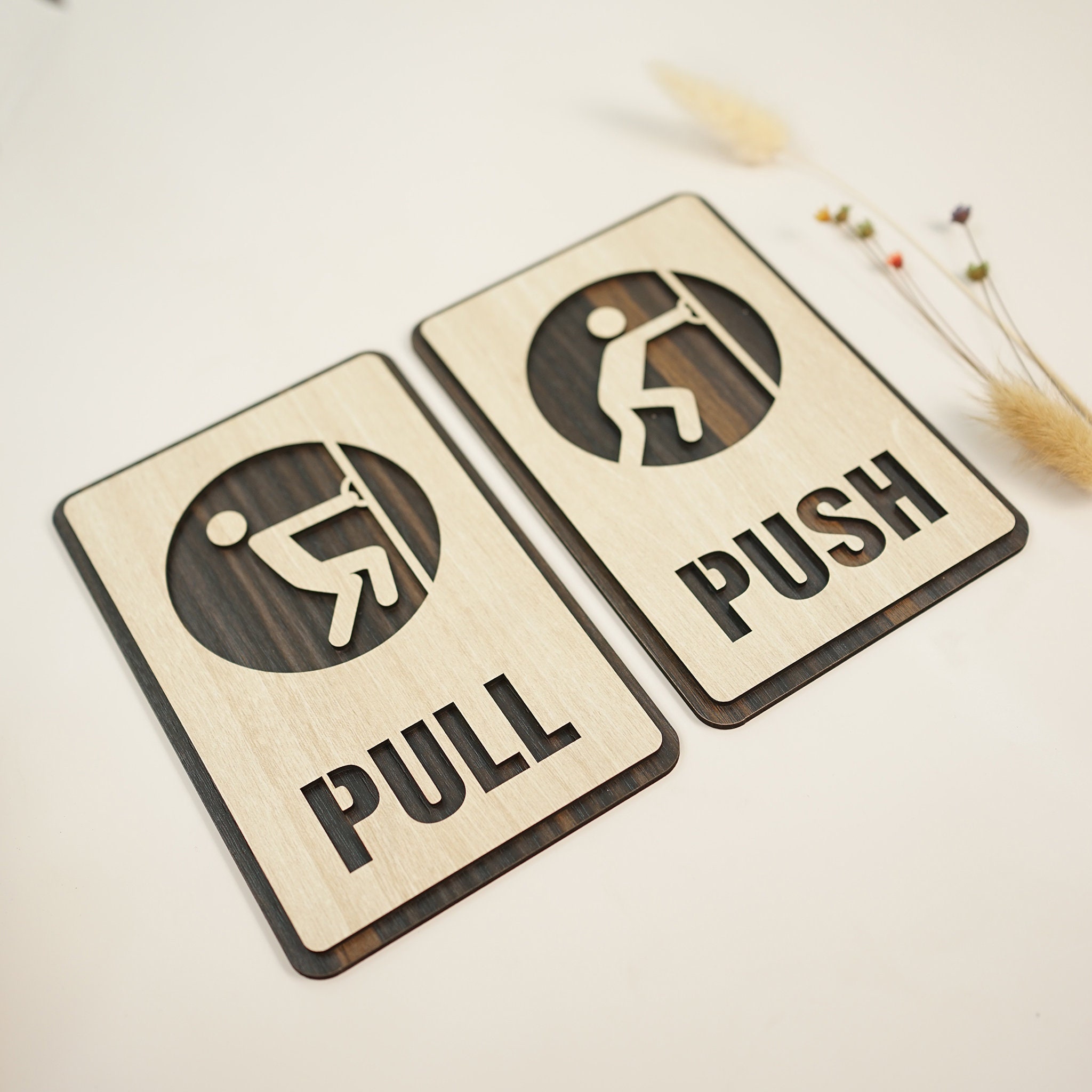 Pull & Push Signs, Pull Push Wood Sign, Pull and Push Door Signs, Home ...