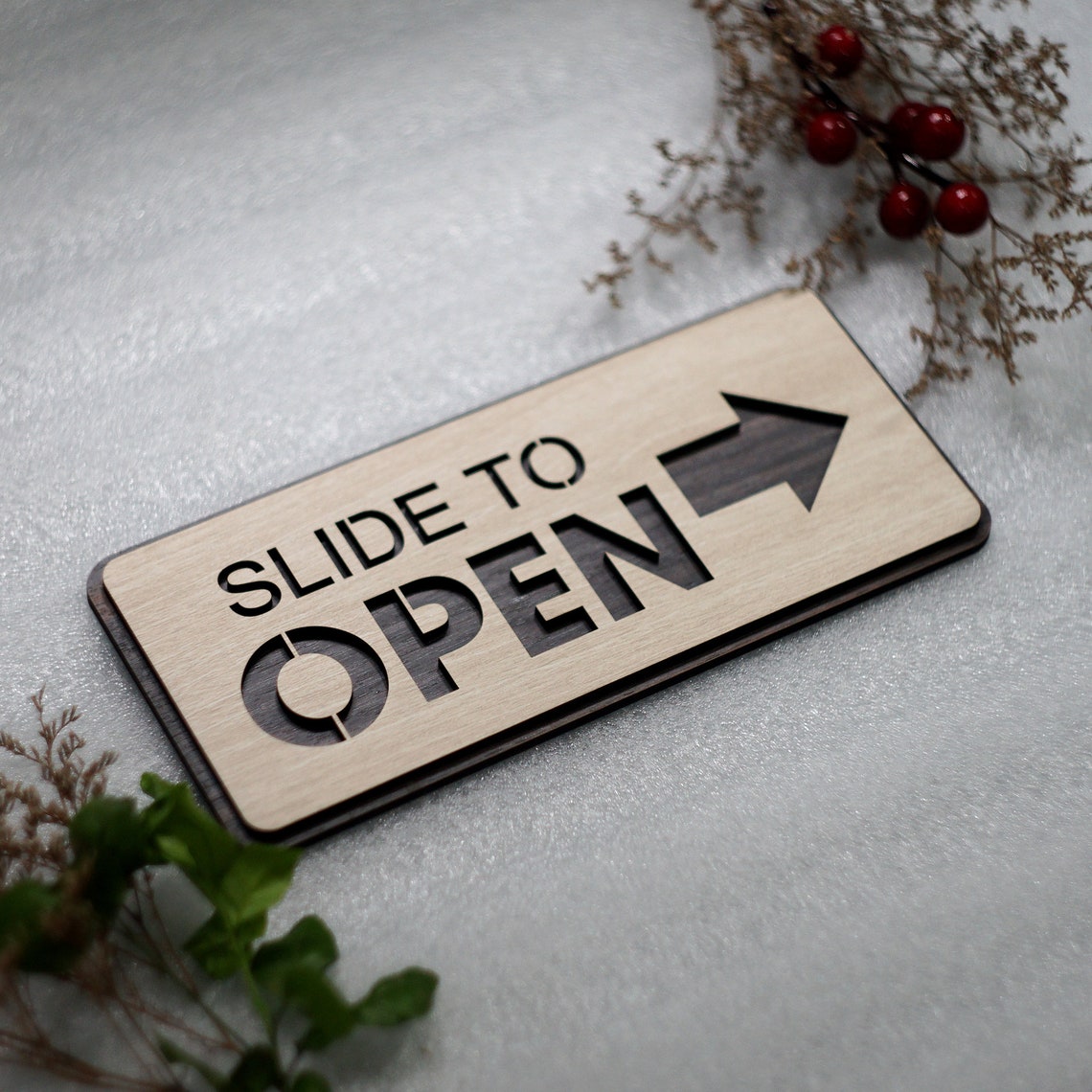 Slide to Open Sign, Wooden Sign, Office Decor, Hotel / Boutique / Store ...