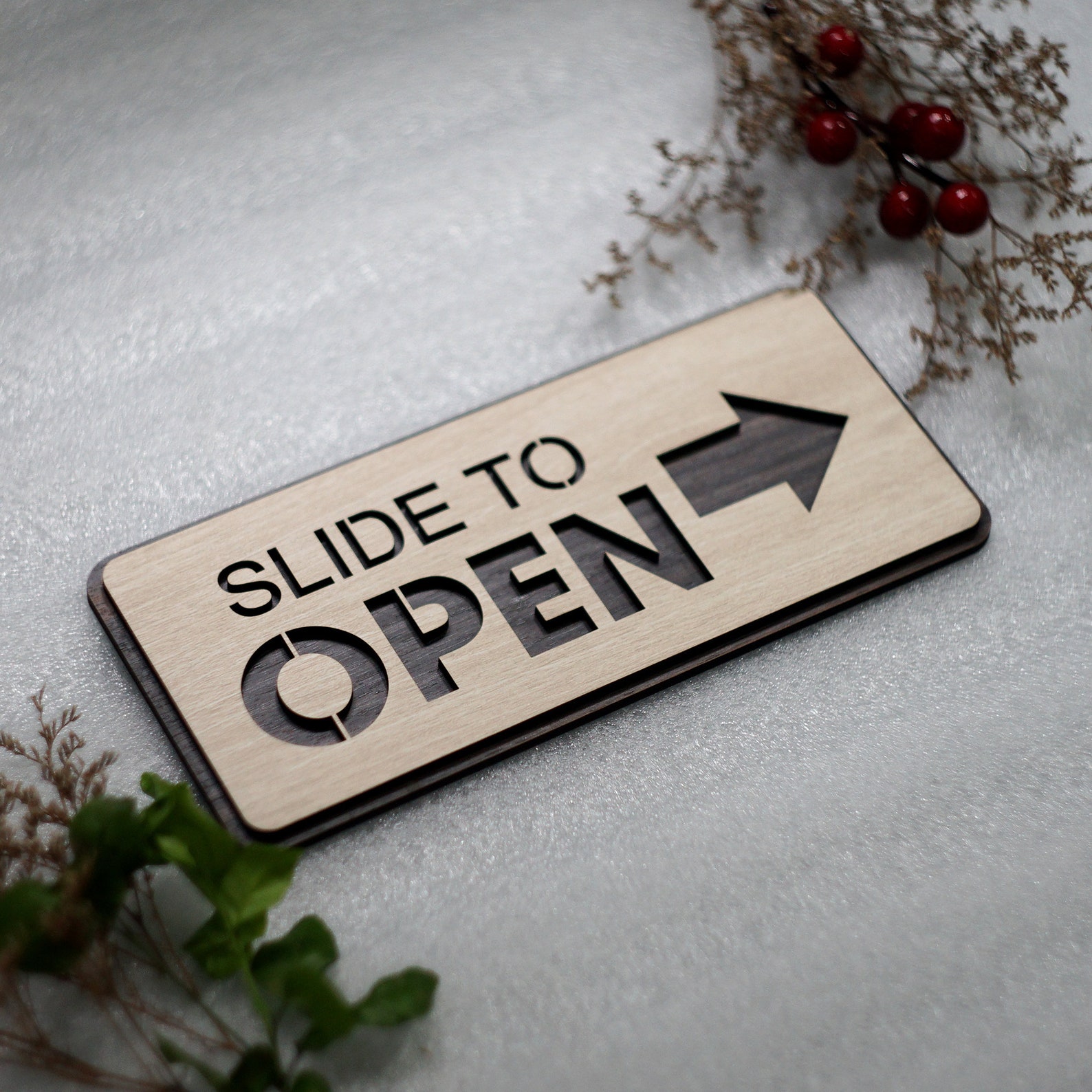 Slide to Open Sign, Wooden Sign, Office Decor, Hotel / Boutique / Store ...