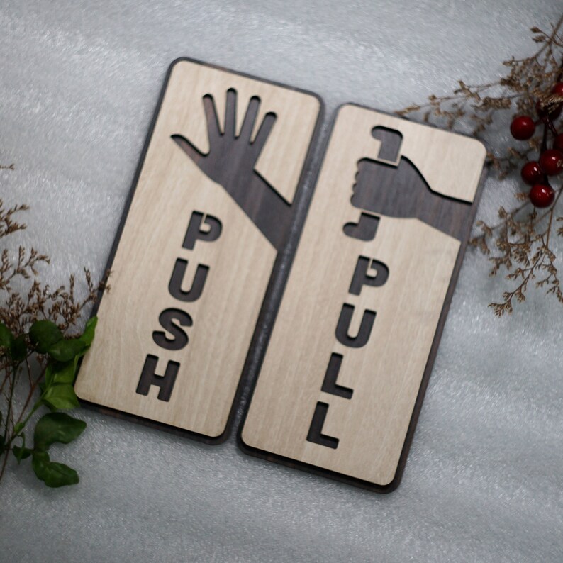 Push Pull Wooden Door Signs, Set of 2 Pull Push Signs , Vertical Office ...