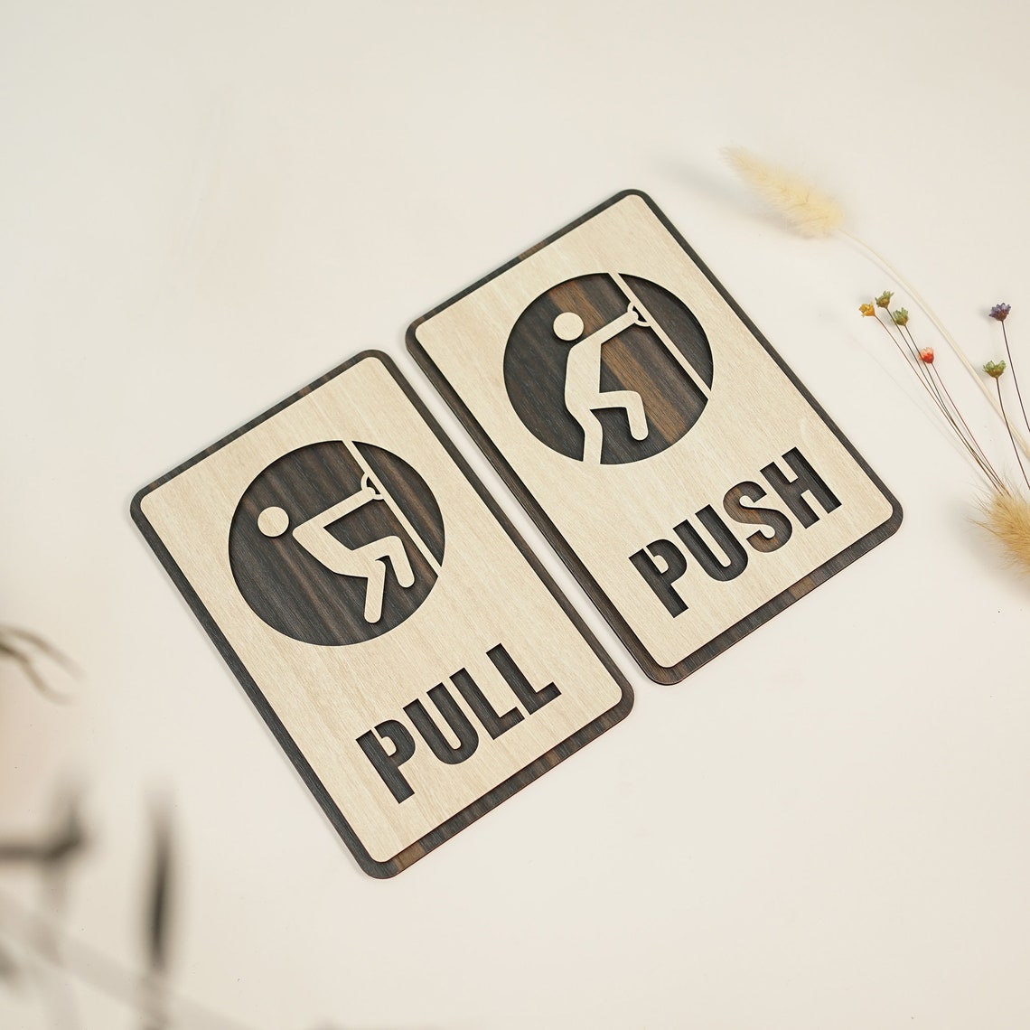 Pull & Push Signs, Pull Push Wood Sign, Pull and Push Door Signs, Home ...