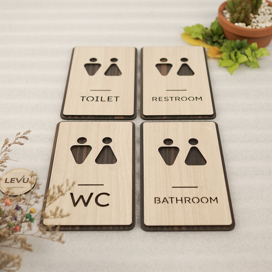 Wooden Rustic Restroom Signs, Toilet Door Signs, Bathroom Signs Modern ...