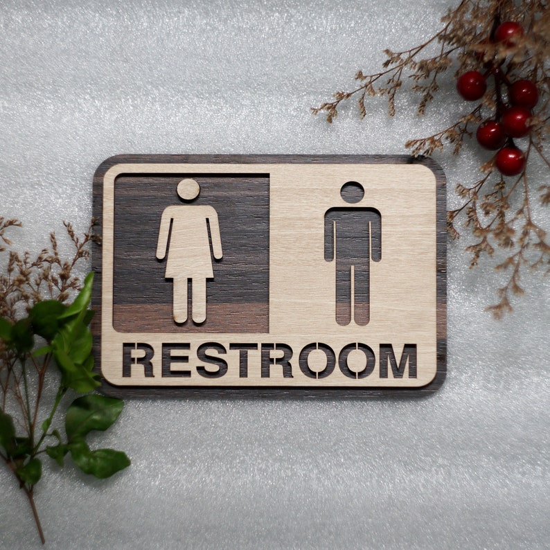 Wooden Restroom Sign Handmade Restroom Decor Signage WC - Etsy