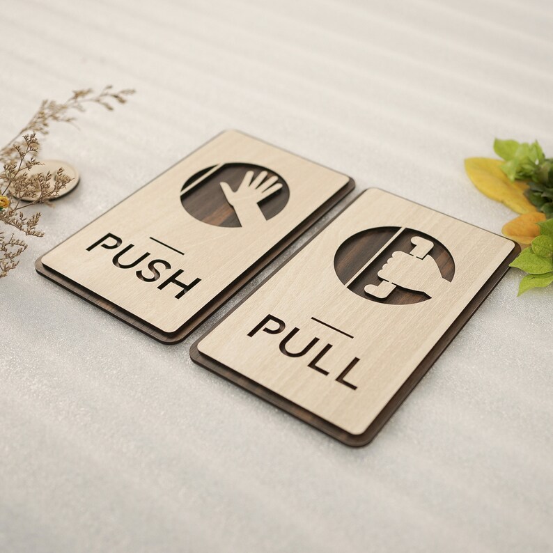 Set of 2 Pull Push Wooden Signs, Pull and Push Door Signs, Home Decor ...